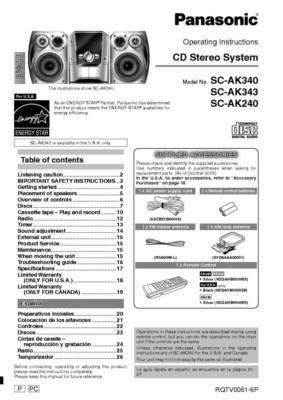 Panasonic SA-AK240 SA-AK340 SA-AK343 CD Stereo System Owners Manual | eBay