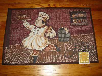 CHEF Bon Appetite FRENCH FAT Chef WINE Tapestry Kitchen Mat Rug 20x30 ...