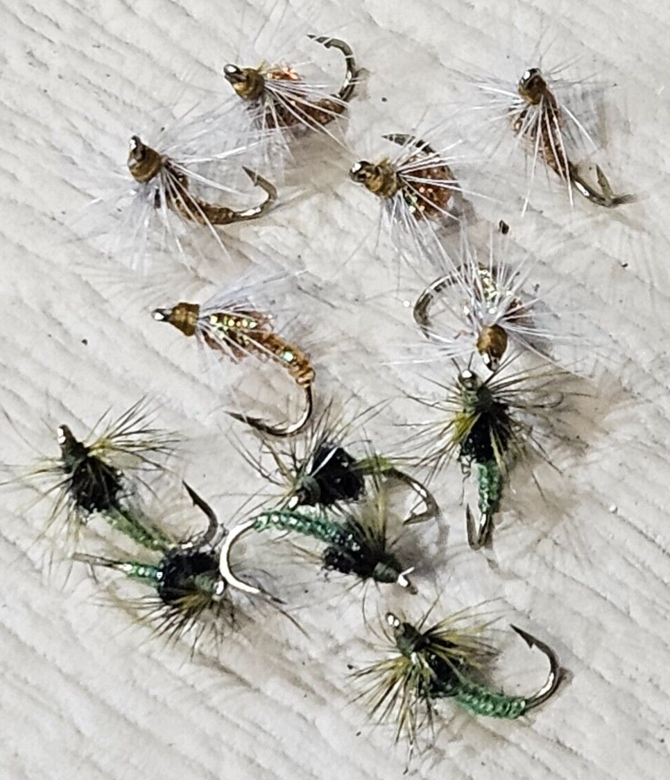 Fly fishing flies (nymphs) 12 soft hackle style size 16 - Tan and Olive ...