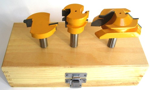 3pc 1/2" Shank 45° Miter, Glue & Drawer Lock Joint Router Bit Set sct ...