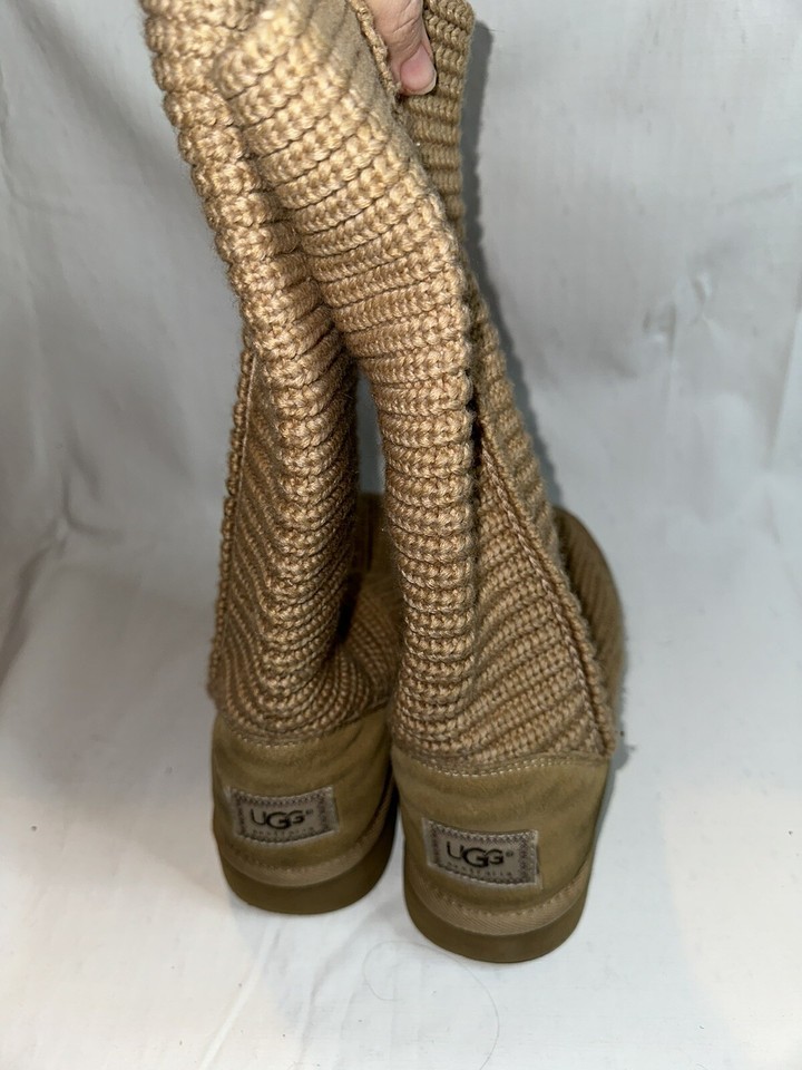 UGG Australia Womens Knit Cardy Boots Brown Crochet Sheepskin Tan 5817 ...