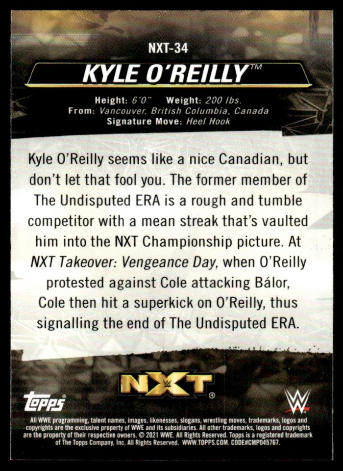 2021 TOPPS WWE NXT WE ARE NXT KYLE O'REILLY #NXT34 4085 | eBay