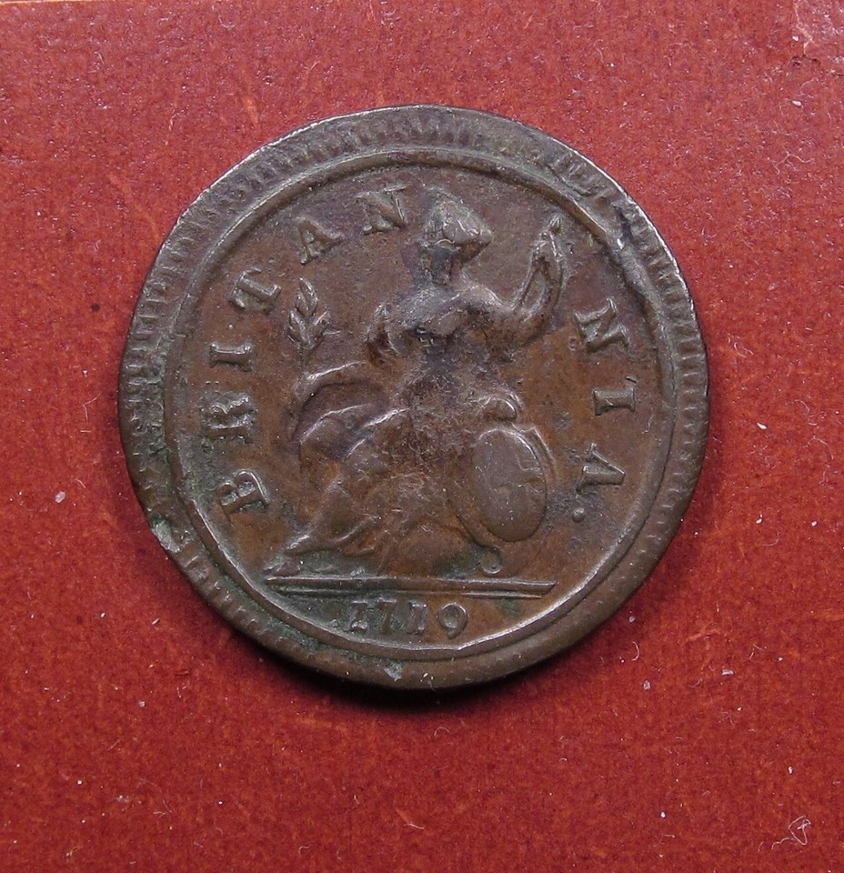 High Grade 1719 George I Halfpenny KM-557 Pre-Revolution Colonial ...