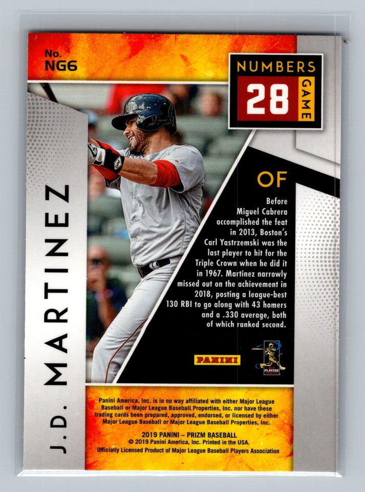 2019 Panini Prizm #NG6 J.D. Martinez Dodgers Numbers Game Excellent | eBay