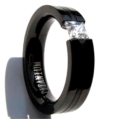 Black Plated Titanium TENSION RING, 4mm Square Cubic Zirconia - Select ...