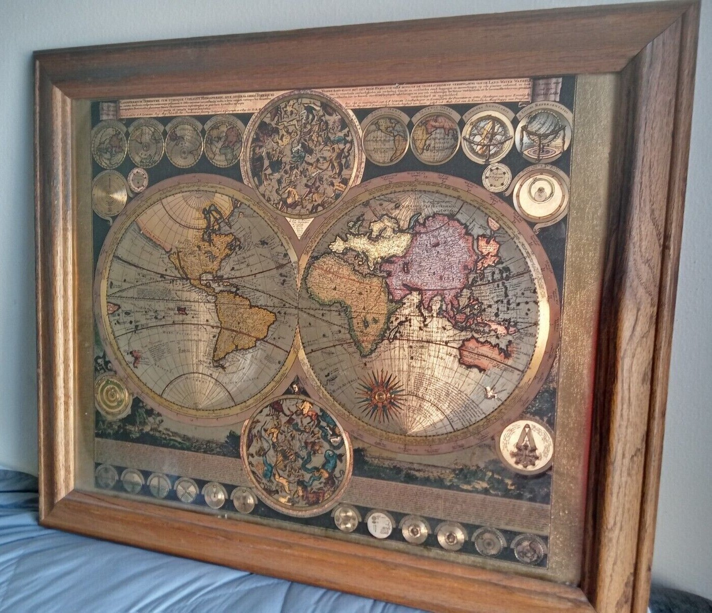 Vintage Large Planisphaerium Terrestre Gold world map | eBay