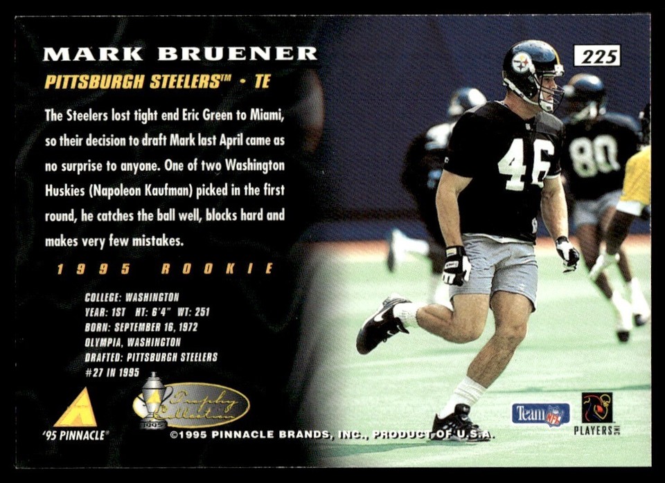 1995 Pinnacle Trophy Collection Mark Bruener Rookie G100 Pittsburgh ...