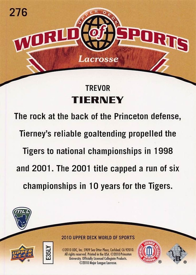 TREVOR TIERNEY 2010 Upper Deck World of Sports Lacrosse | eBay