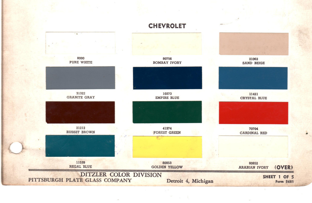 1953 1954 1954 1956 1957 1958 1959 CHEVROLET TRUCKS PAINT CHIPS 5556 ...