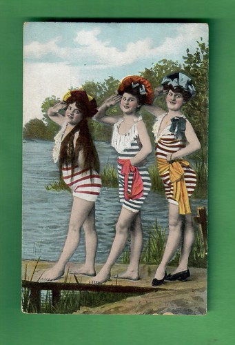 c. 1910 RPPC POSTCARD - COLOR TINTED - THREE BATHING BEAUTIES ...