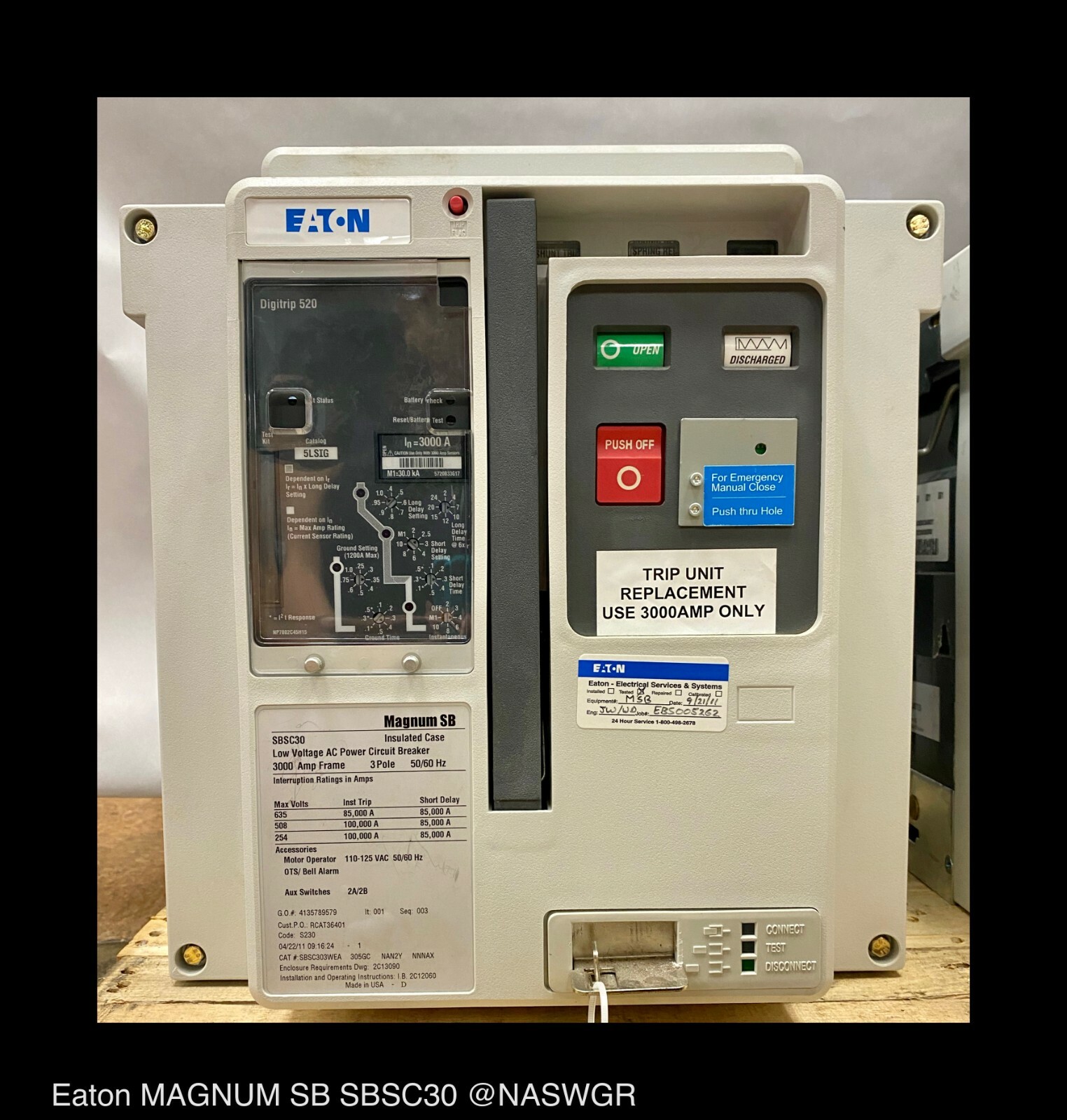 Eaton Magnum SB SBSC30 Breaker (E/O,D/O) ~ 3000 Amp - Tested/1Yr ...