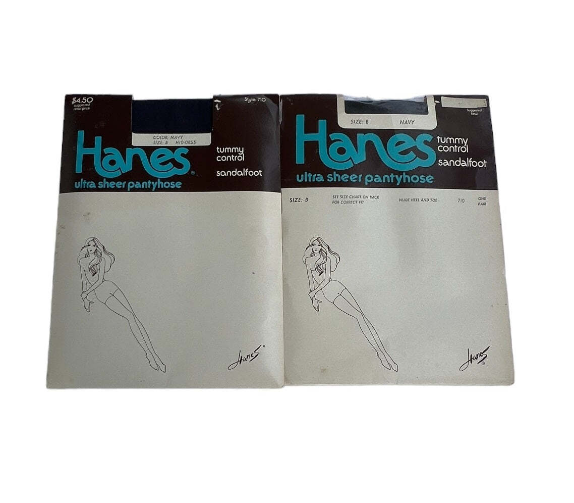 Hanes Navy Blue Tummy Control Sandalfoot Ultra Sheer Pantyhose Size B ...