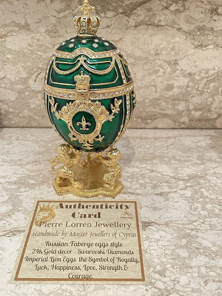 Emerald Faberge Egg Imperial Royal Faberge Egg Trinket Box PLUS Diamond ...