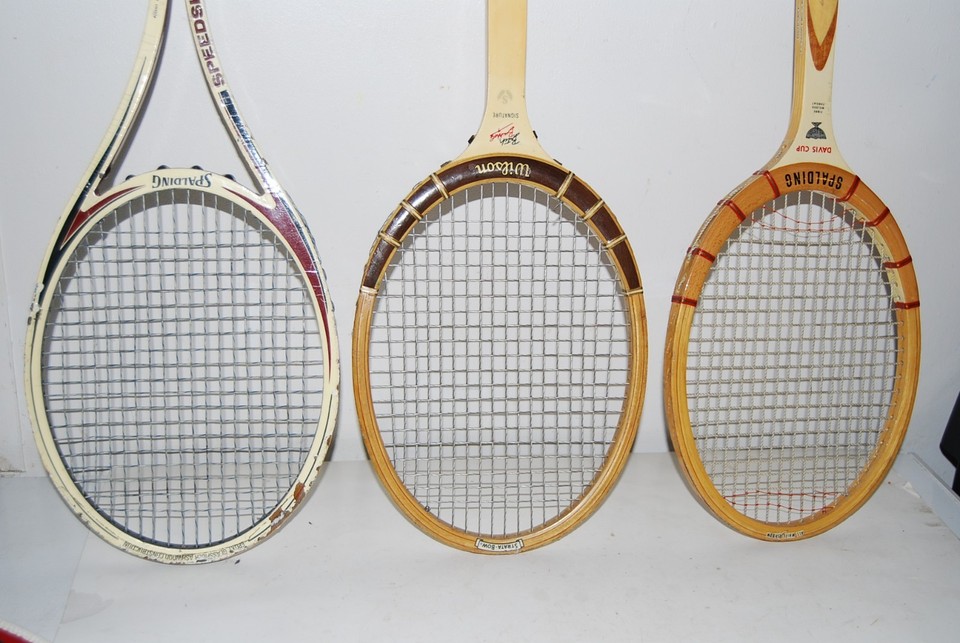 Lot of 4 Vintage Wooden Tennis Rackets Wilson & Spalding With Leather ...