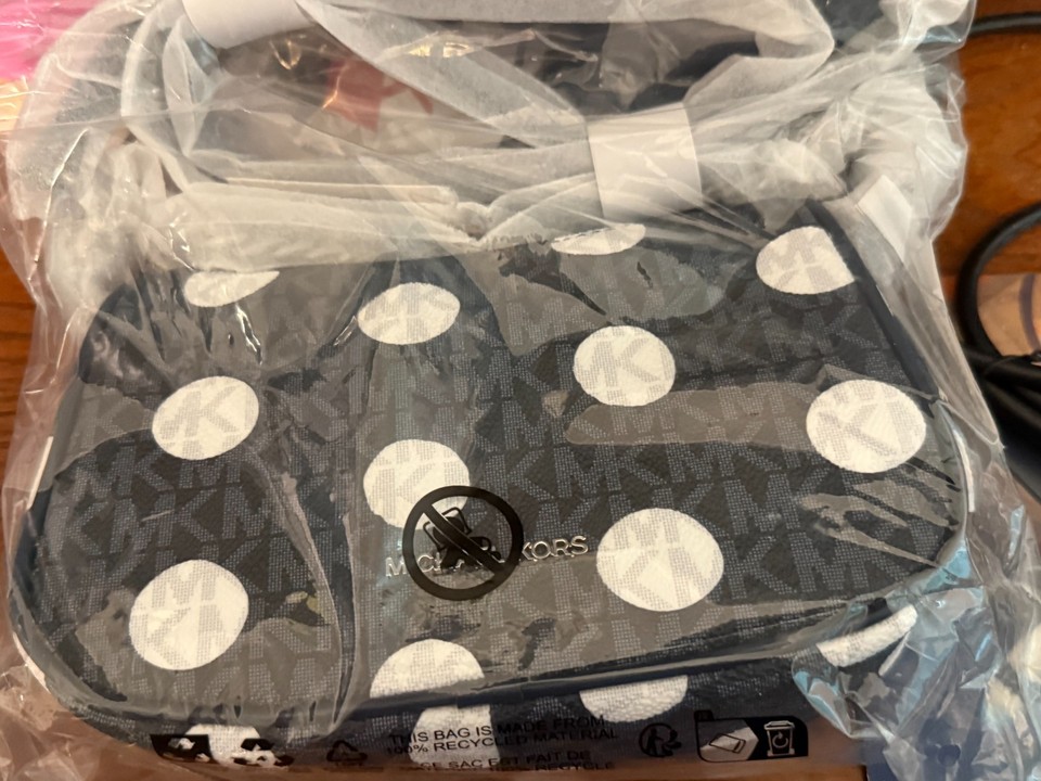 Michael Kors Carmela Small Polka Dot Signature Logo Pochette Blue. MSRP ...