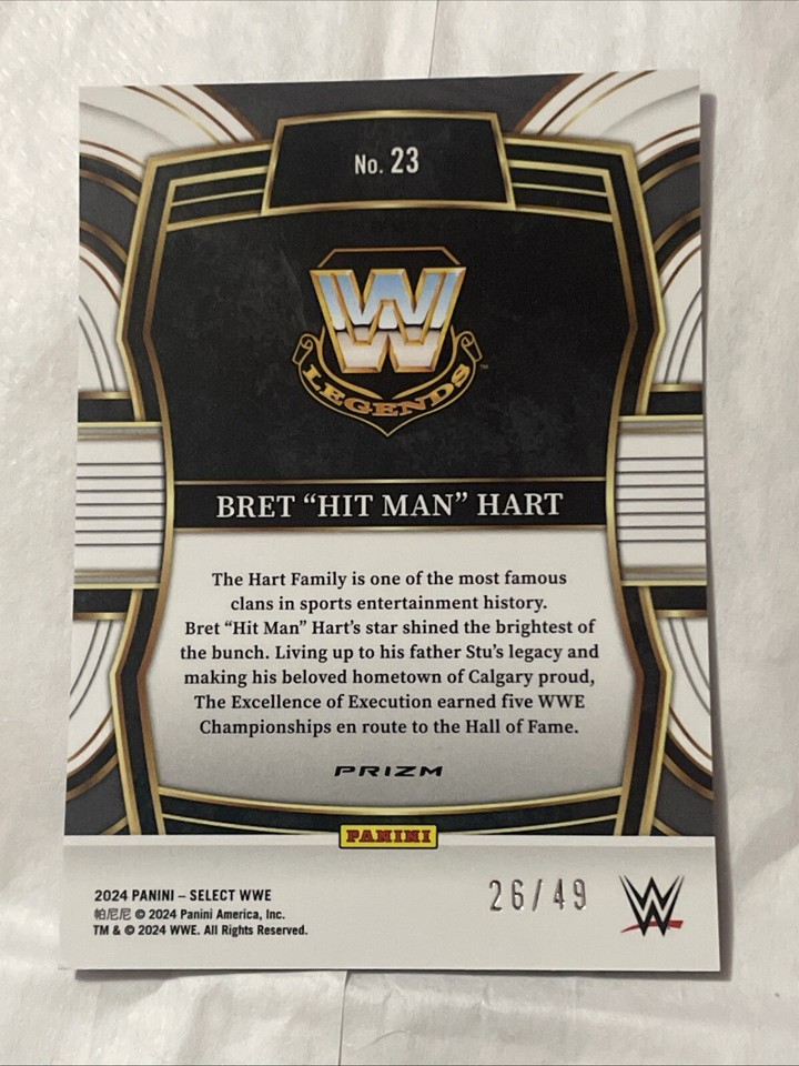 2024 BRET THE HIT MAN HART PANINI SELECT #23 PHENOMENON BLUE #D/49 SSP ...