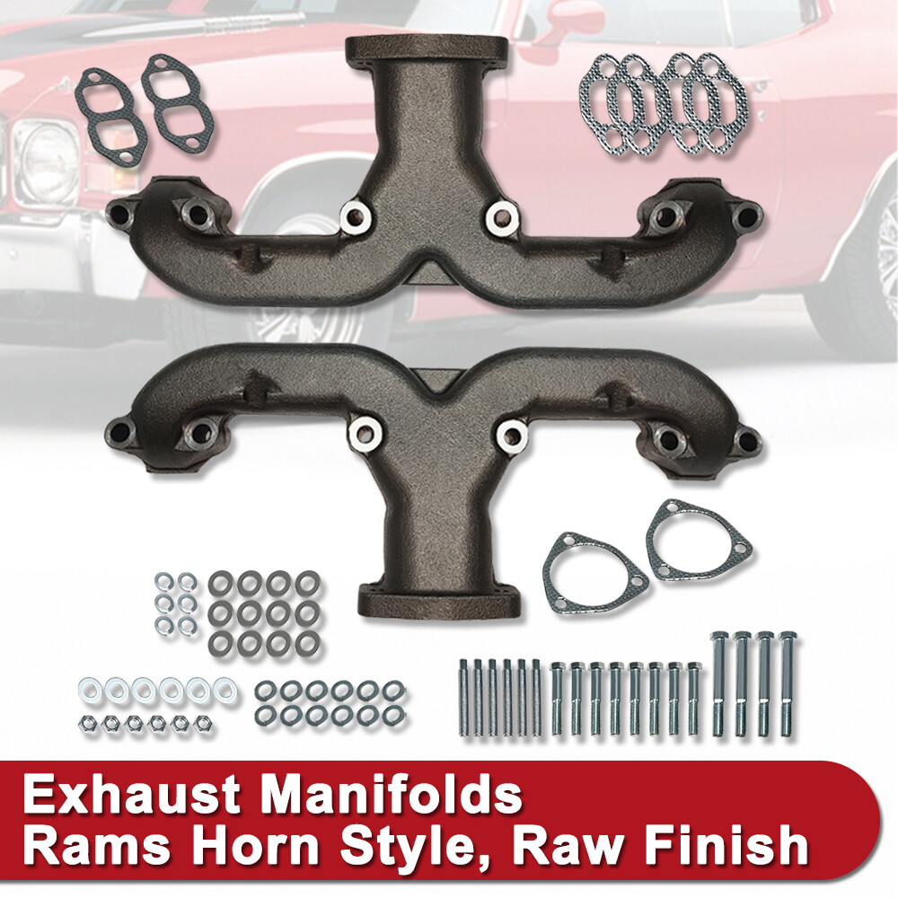 Cast Iron Ram Horn Exhaust Manifolds Raw Fit Chevy SBC 283 305 327 350 ...