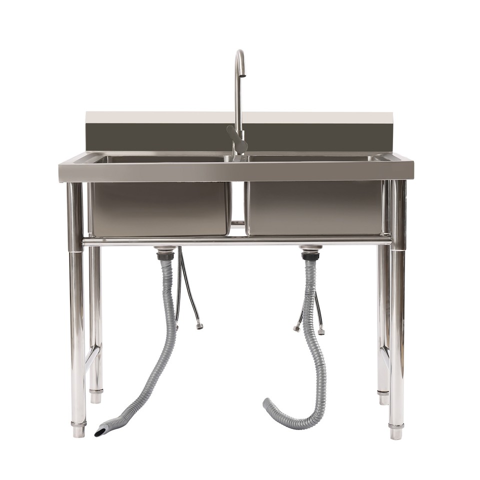 Commercial Restaurant Utility Kitchen Sink Double Compartment Stainless ...