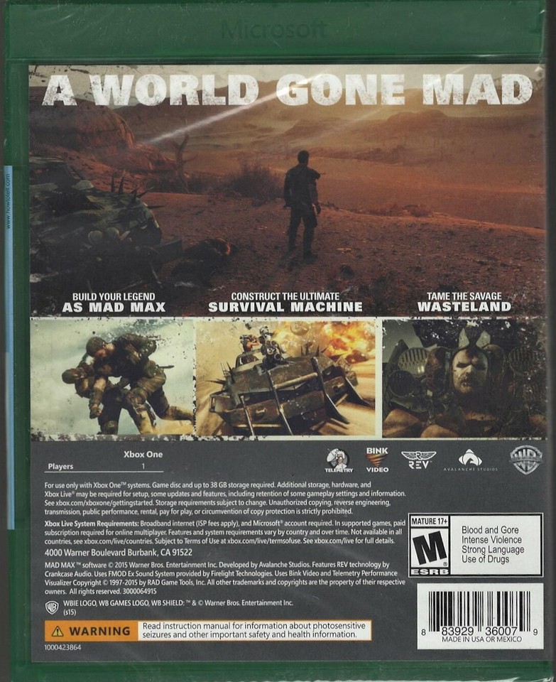 Mad Max Xbox One (Brand New Factory Sealed US Version) Xbox One, Xbox ...