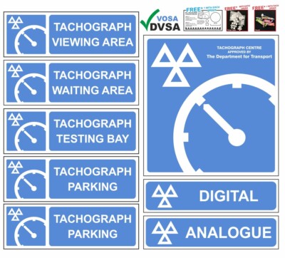 TACHOGRAPH CENTRE 8 SIGN PK. MOT SIGN. TACHO SIGNS. MOT SIGN PACK. VOSA ...