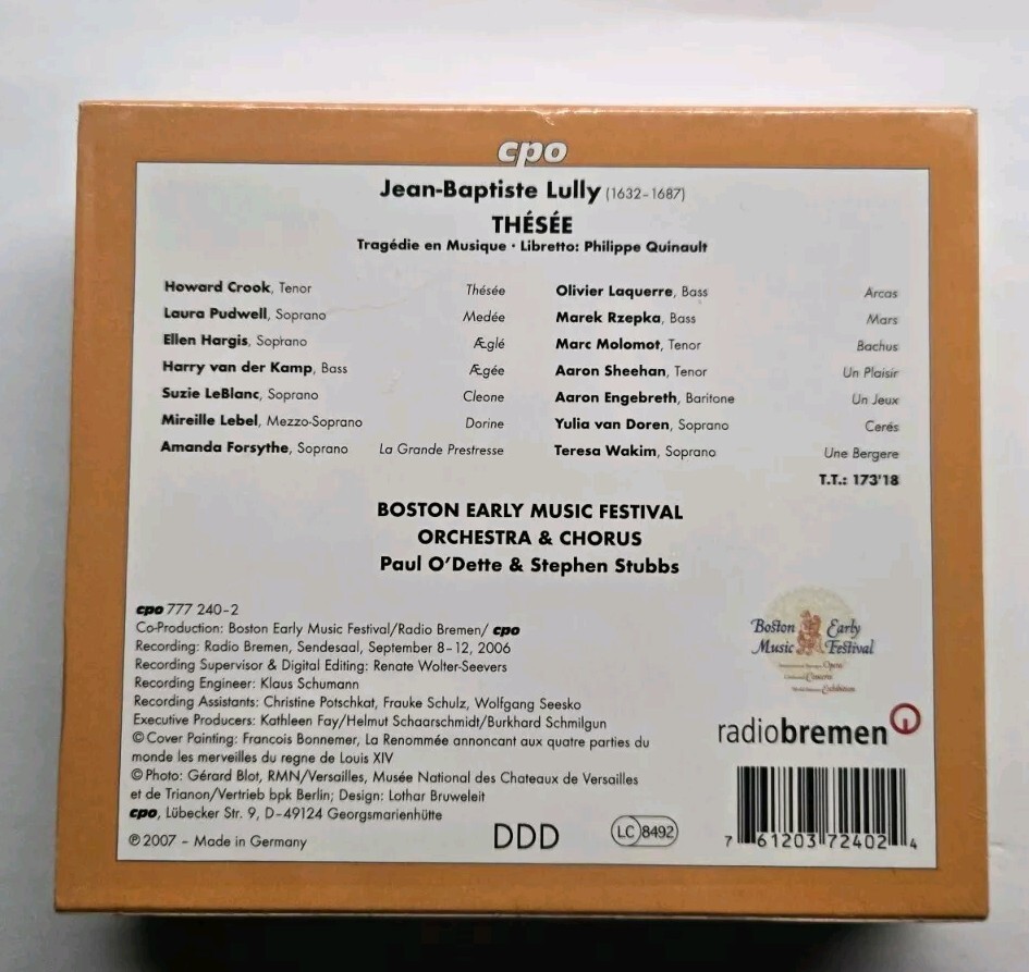 Jean Baptiste Lully Thésée Boston Early Music Festival O’Dette/Stubbs 3 ...