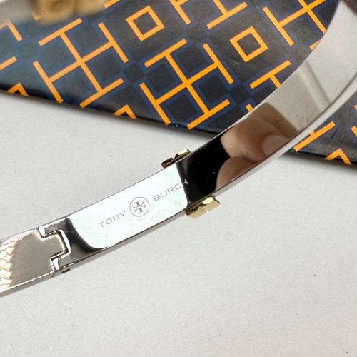 Tory Burch Classic Logo Hinge Bangle 168864 IN Tory Silver $170 Authetic‼️ | eBay