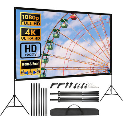 100" 120" Projector Screen with Stand&Bag Portable Theater Projection ...