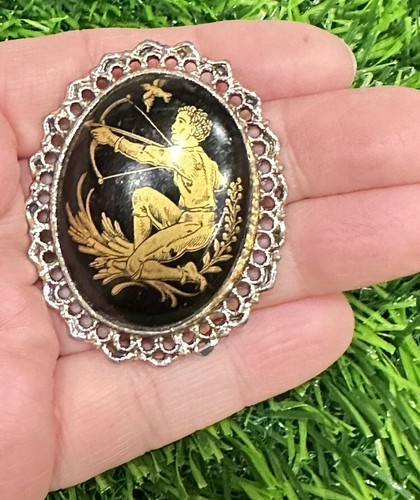 Vintage Silver Tone Black Gold Archer Apollo With Bow Zodiac Sign ...