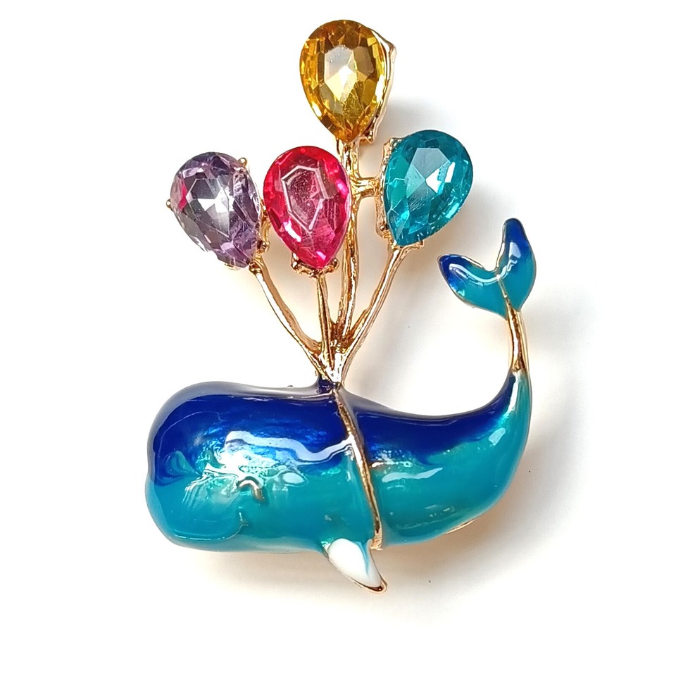2pcs Brooch Blue Whale Colourful Balloon Red Gold Sparkle Nautical ...