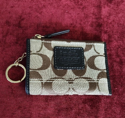 Coach Signature Mini Wallet ID Card Coin Case Key Rin… - Gem