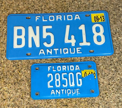 Antique Florida License Plate Motorcycle & Automobile Car Lot (2) 3 yrs ...