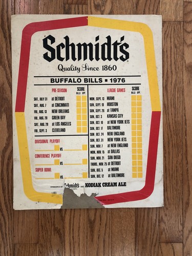 Vtg. 1976 Buffalo Bills Season Schedule Cardboard Poster / Counter ...