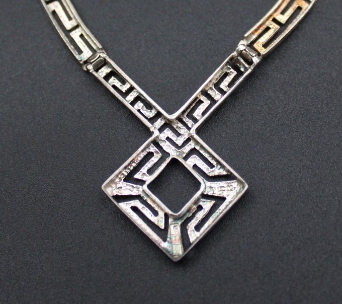 .925 STERLING SILVER 18" Greek Key / Meander Link Chain Necklace, 22 ...