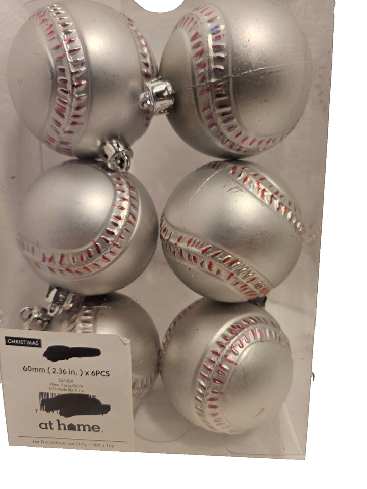 Christmas Tree Silver Baseball Shatter Proof Ornaments (Six) | eBay