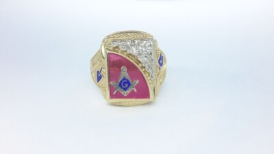 Men's Ring 10K Yellow Gold Gothic Kinsley Sons Masonic Masons. Ruby ...