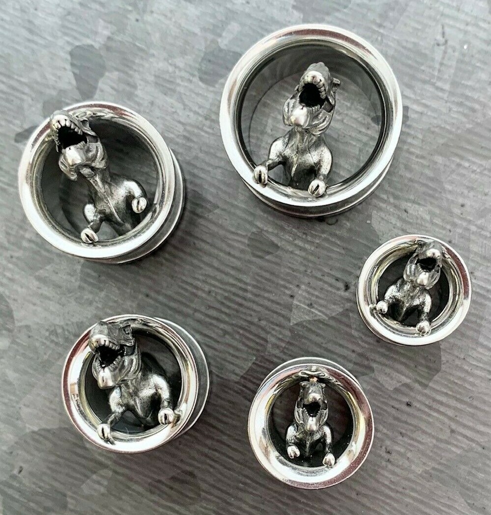 Surgical Steel Lobe Plugs PAIR Of T-Rex Steel Screw-Fit Tunnel Plugs ...