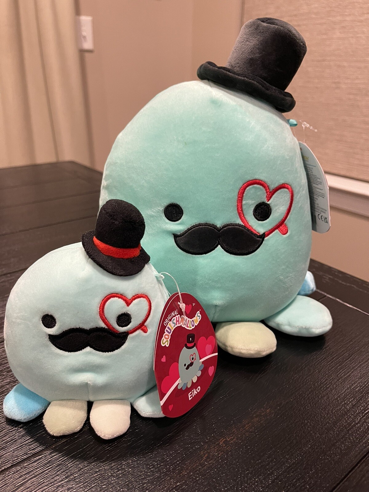 NWT Squishmallow EIKO the Octopus Bundle 8” + 4.5”Top Hat Heart Glasses ...