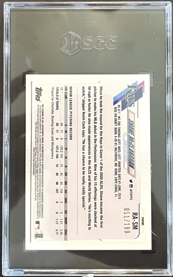 2021 TOPPS CHROME AQUA SHANE MCCLANAHAN @ 51/199 SGC 9 @ 10 AUTO ...