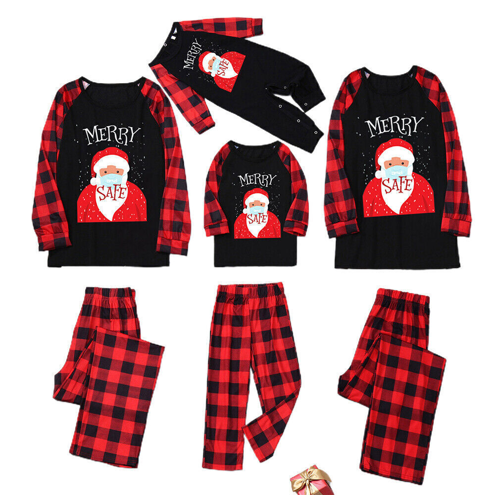 Merry Christmas Santa Plaid Pyjamas Set Xmas Kid Adult Family Matching ...