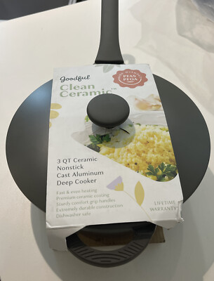 Goodful Clean Ceramic 3 QT Ceramic Nonstick Cast Aluminum Deep Cooker ...