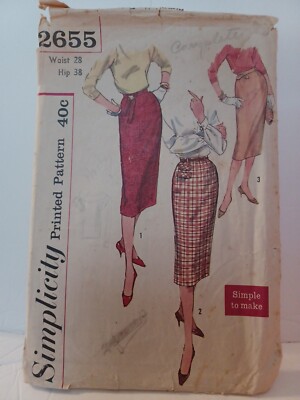 Vintage ©1958 Simplicity Sewing Pattern Misses' Waist Size 28 Skirts No ...