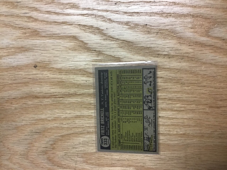 1961 Topps Baseball Fritz Brickell New York Yankees Card #333 | eBay