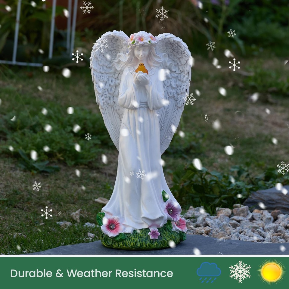 Solar Angels for Outside Garden, Angel Statue with Bird for Yard Lawn ...