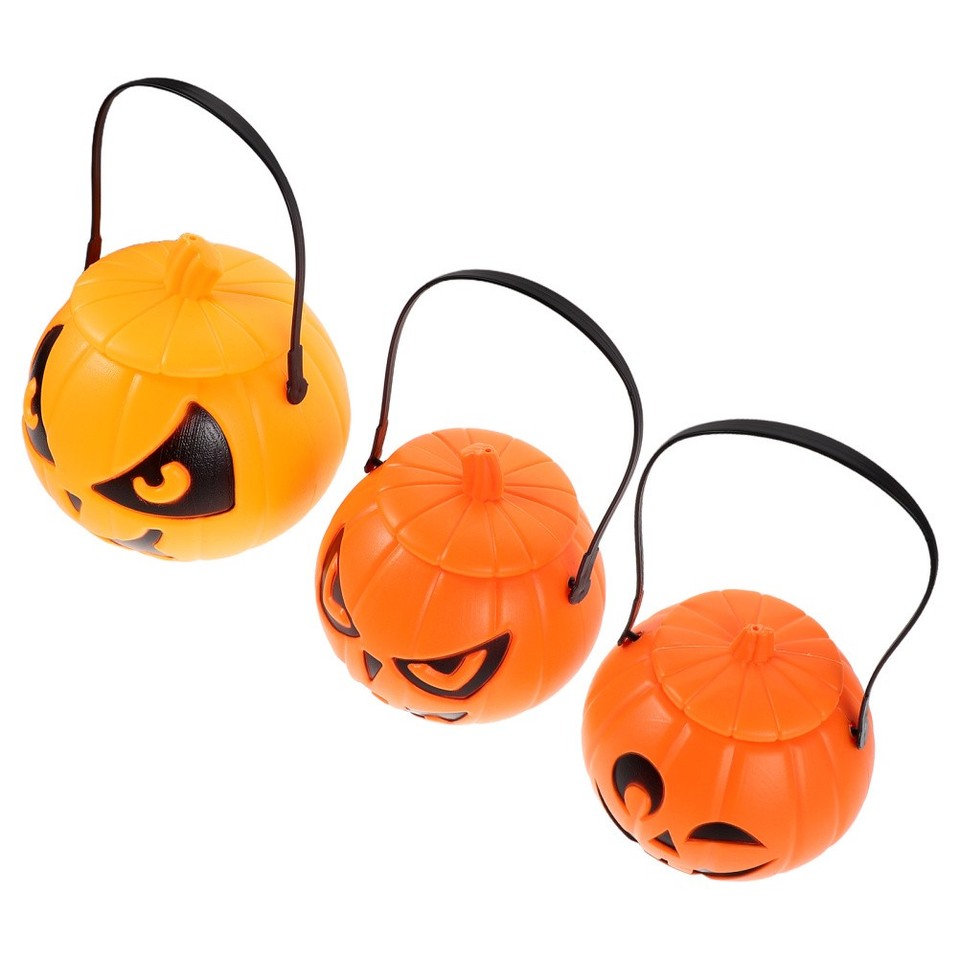 3pcs Halloween Tricking Or Treat Buckets: Plastic Pumpkin Buckets With ...