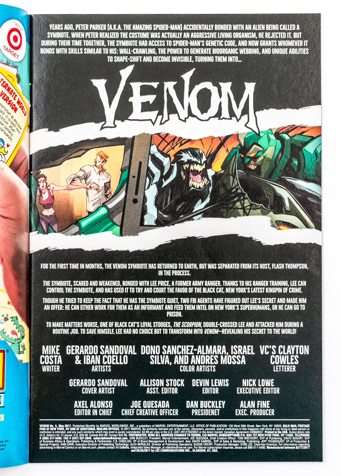 Venom #5 (2017 Marvel, Vol.3) Mike Costa & Regular Gerardo Sandoval ...