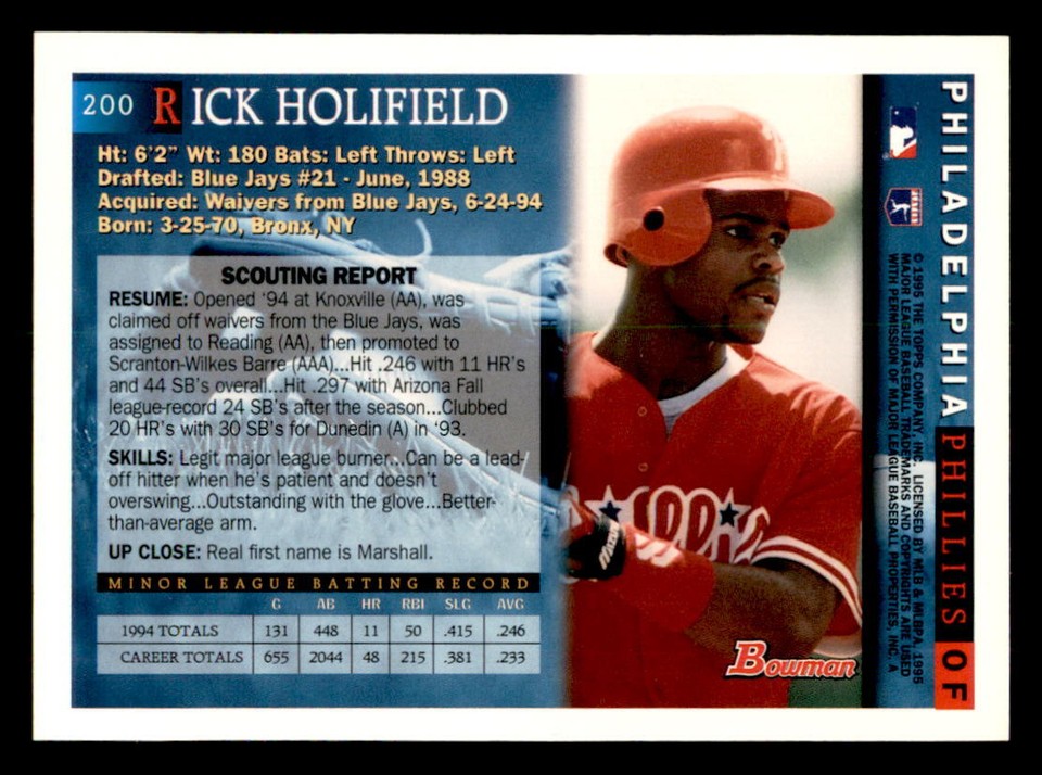 1995 Bowman #200 Rick Holifield Philadelphia Phillies | eBay