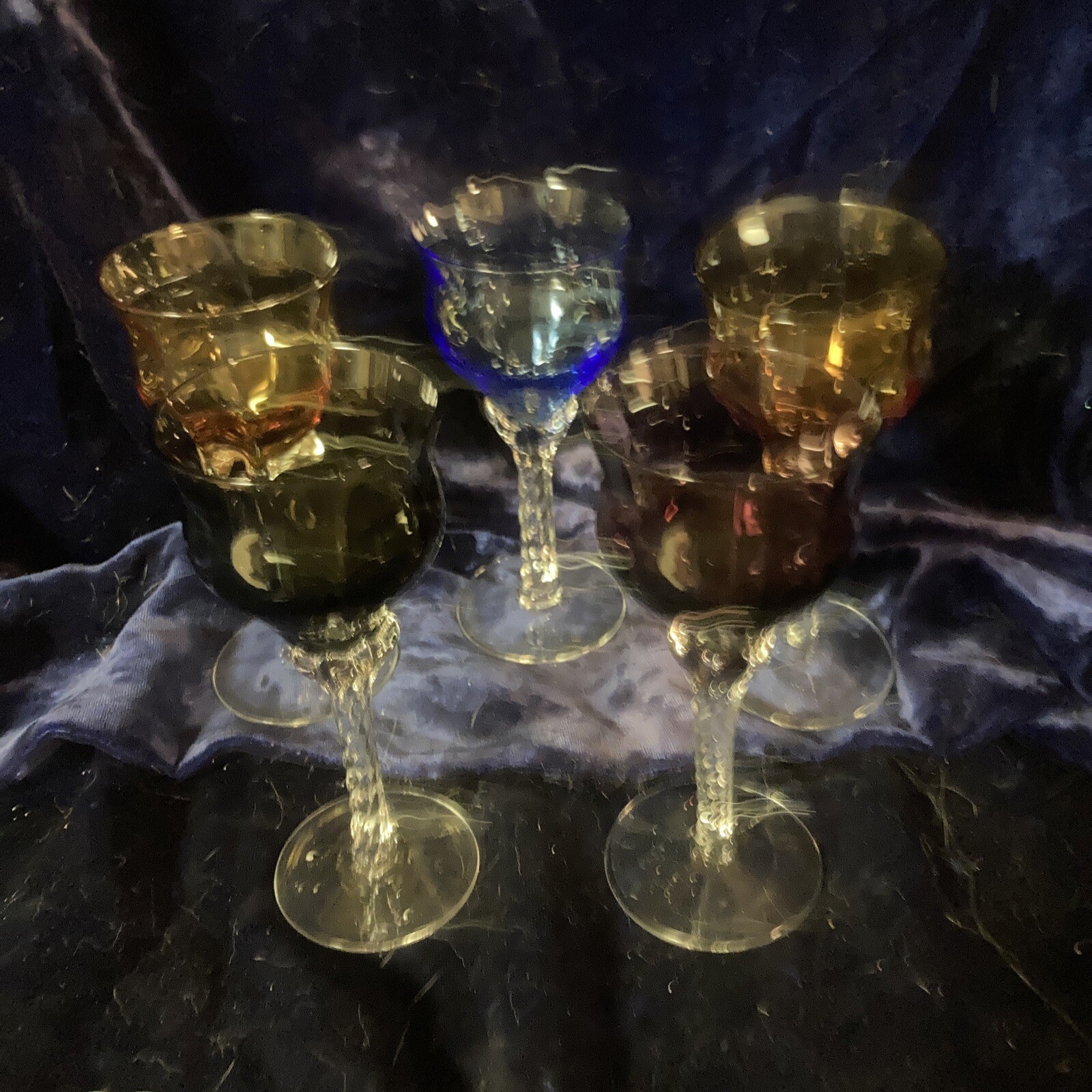 Set/5 Fine Crystal Twisted Stem Cordial Goblets Multi Color - Stem ...