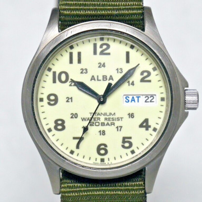 SEIKO ALBA Military Field Watch APBT209 7N43-0AE0 White Titanium Full ...