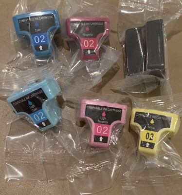 6 COMP HP 02 Ink Cartridges for Photosmart C5180 C6180 C6280 C7280 8230 ...