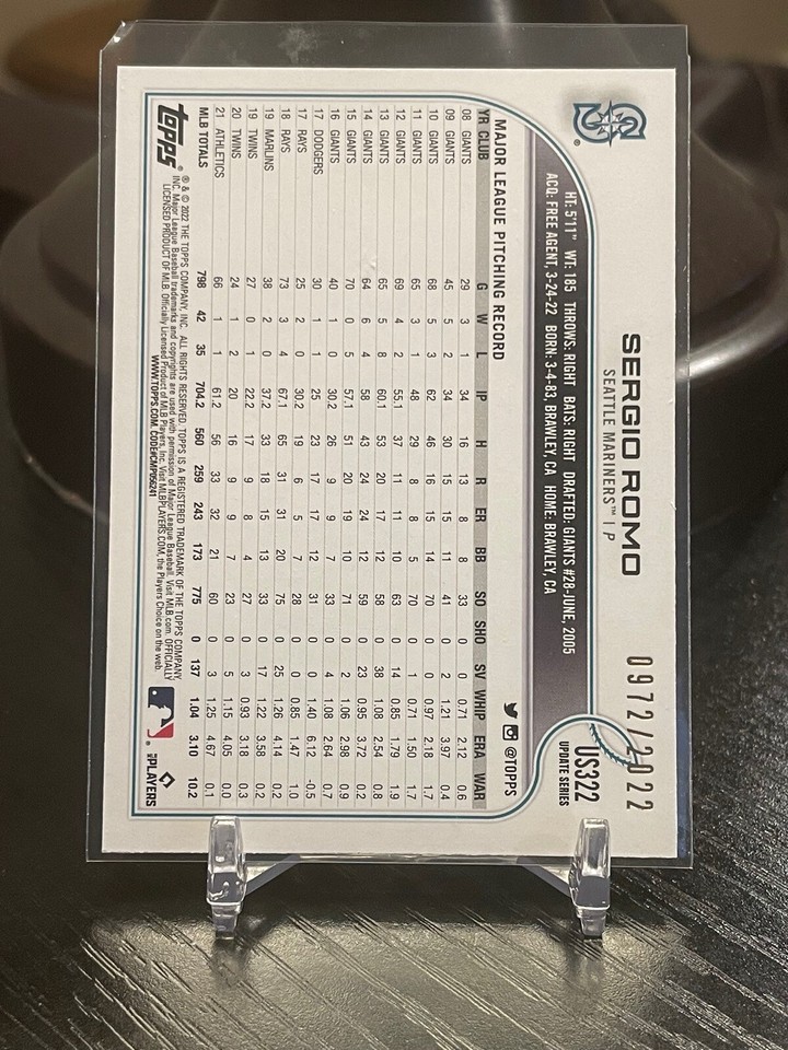 2022 Topps Update Sergio Romo Gold #'d 972/2022 MINT! | eBay